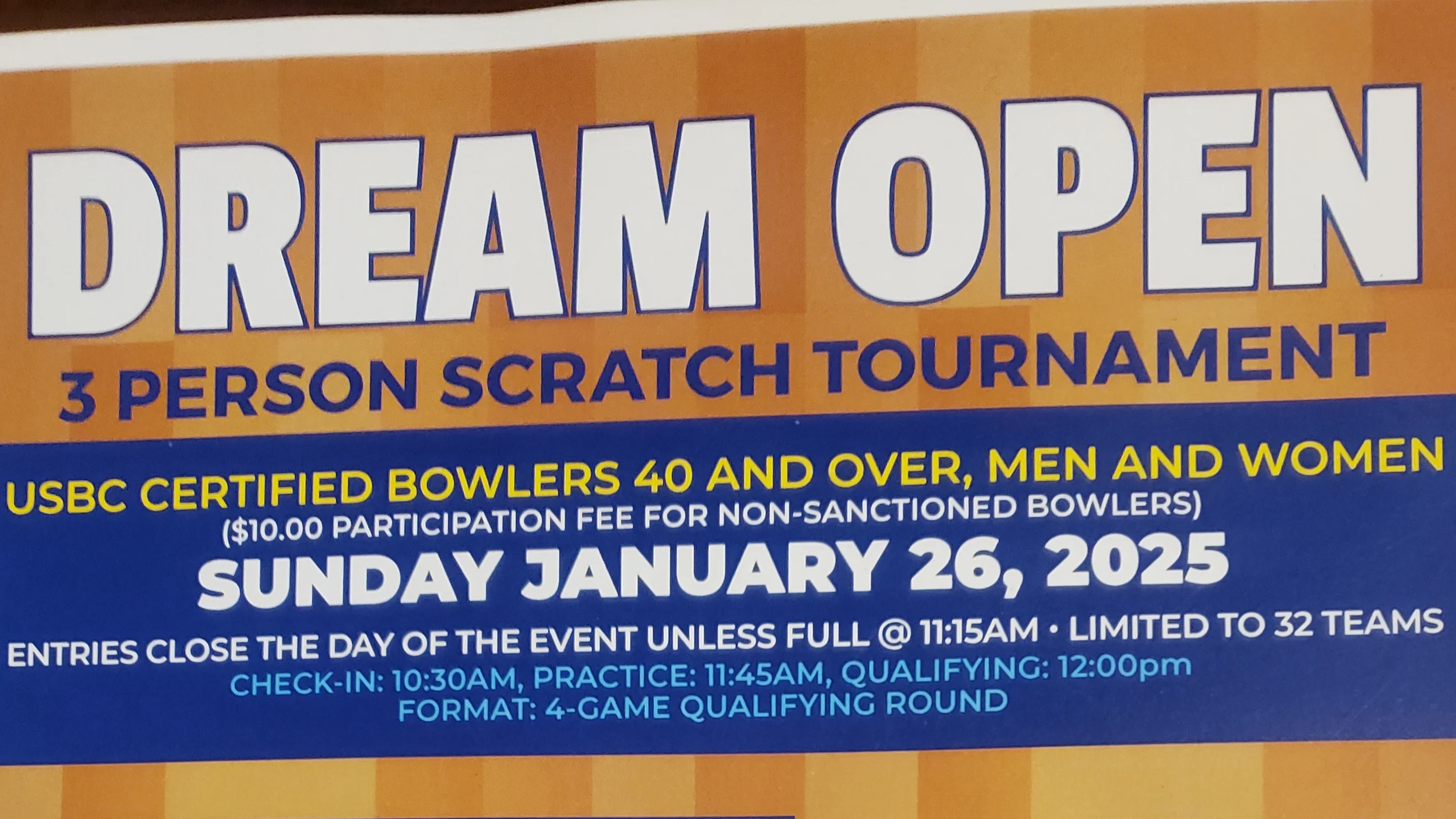 11thframe.com - Over 40 3-Person tourney moving to Dream Lanes on Sunday, Jan. 26